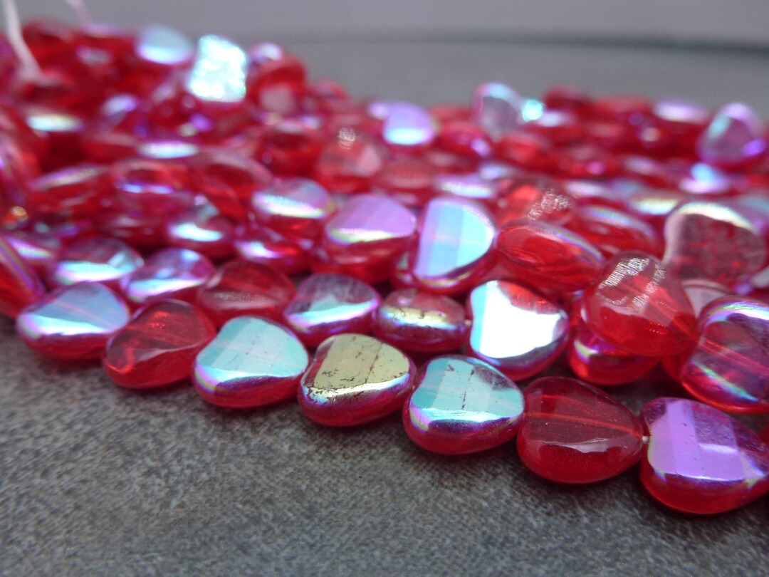 25pc Siam AB Bevel Cut Heart Beads, 7.5x8.5mm Firepolish Czech Glass - Etsy