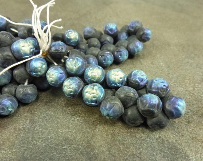 Matte Jet AB Rosebud Mushroom Button Beads 8mm 25pc Czech Pressed Glass ...