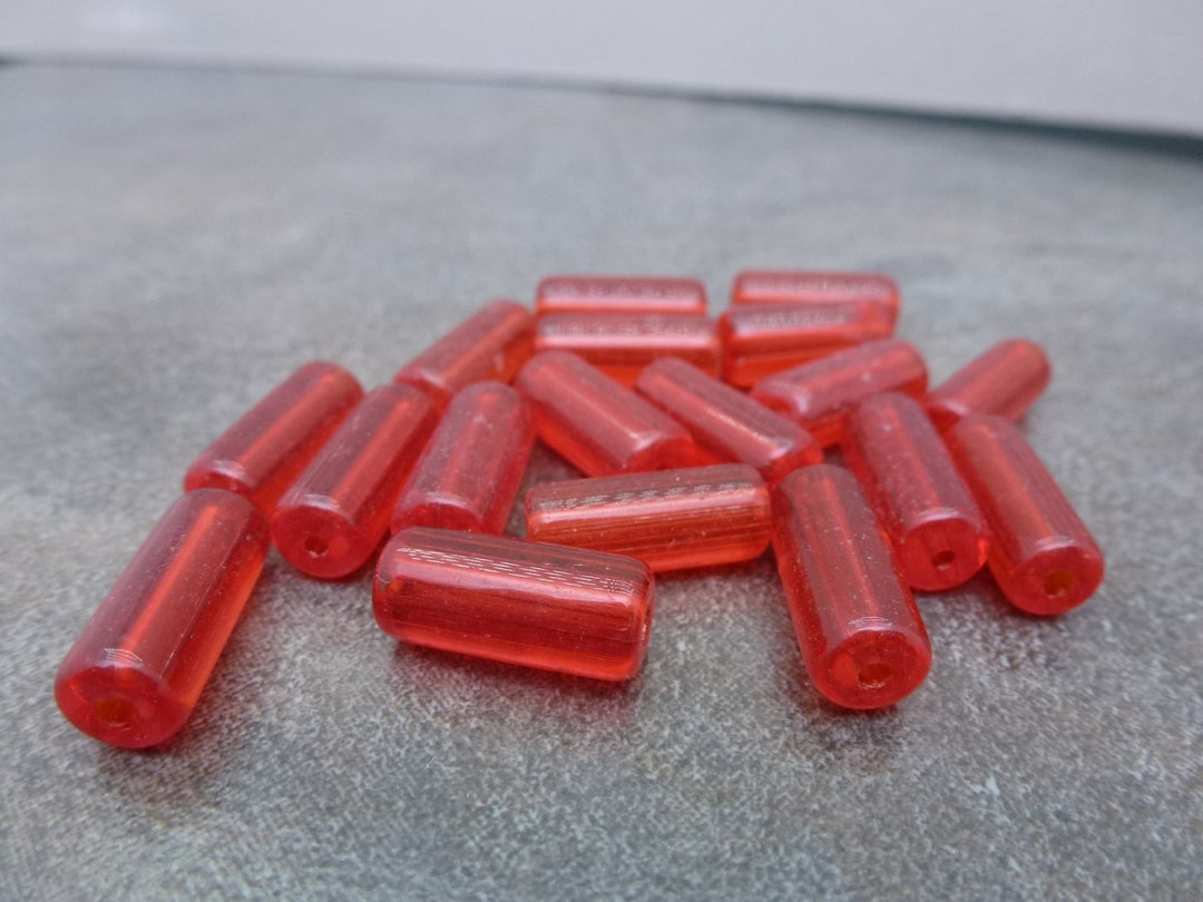 60pc Light Red Glass Beads, 15x6mm Tube, Cylinder, Budget Glass, Bulk ...