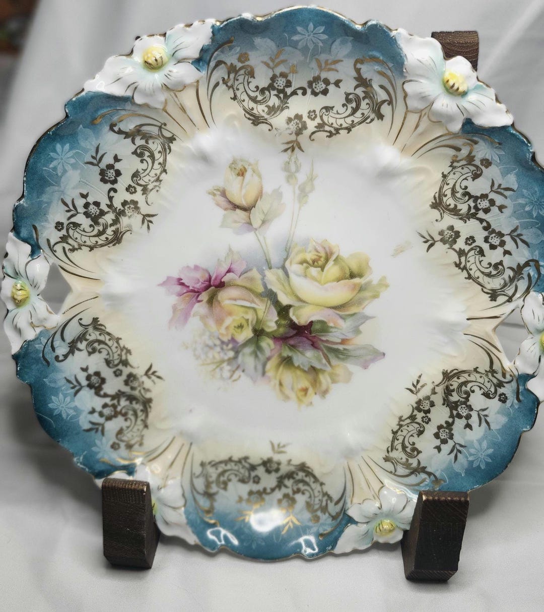 Antique RS Prussia Plate, Floral, Reticulated, Gold Gilding, 9.5" - Etsy