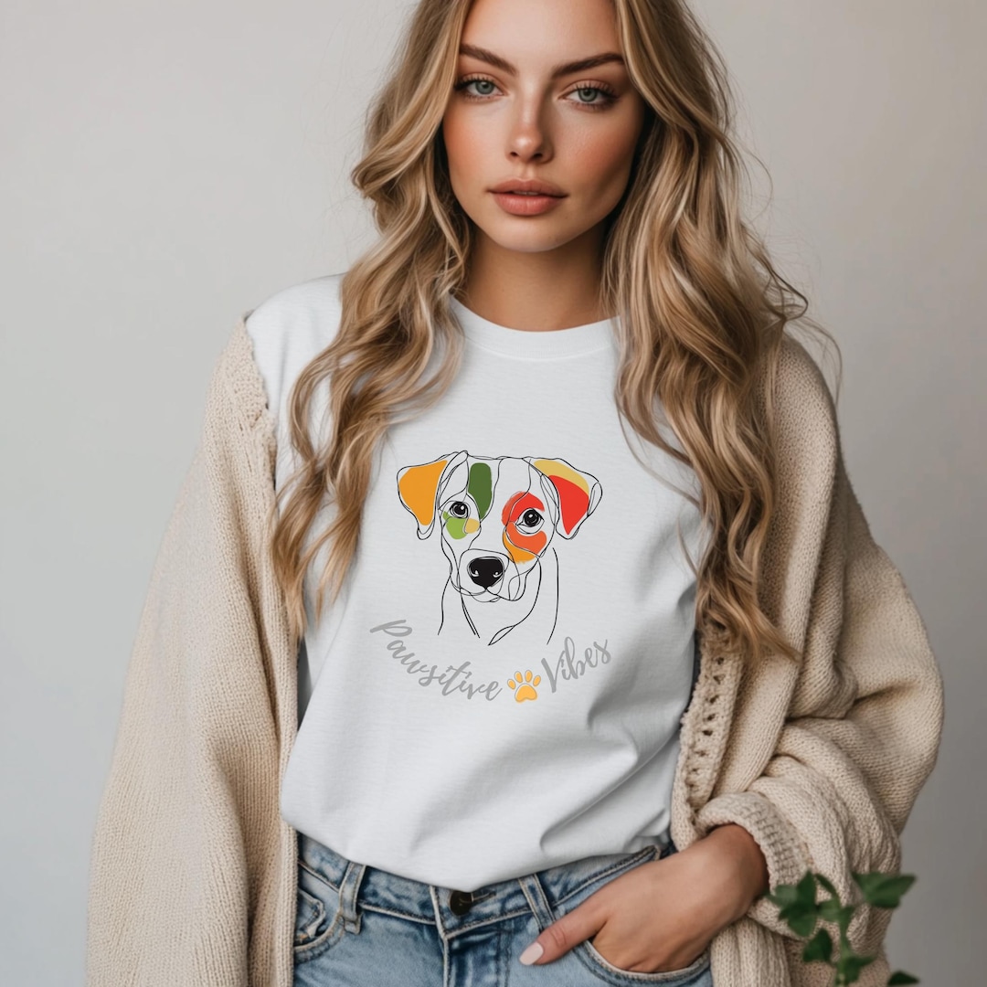 Colorful Abstract Dog Art T-shirt | Minimalist Line Art Puppy Graphic ...