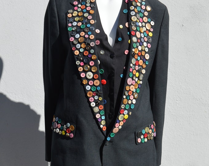 Vintage Susan Bessire Blazer Jacket Vest Set 80's Button Art ...
