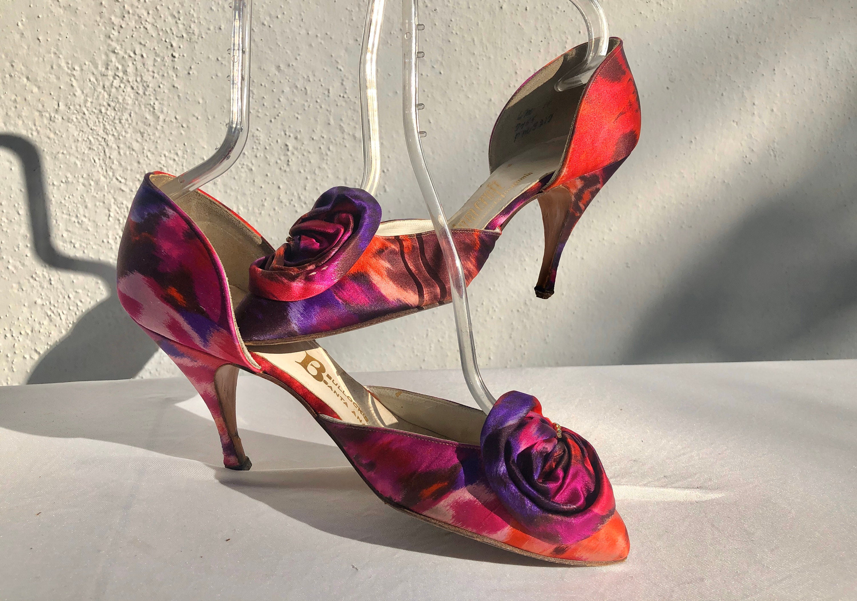 Vintage 50's Kitty Heels Floral Silk Pumps Shoues Pin up Size 6 1/2 by ...