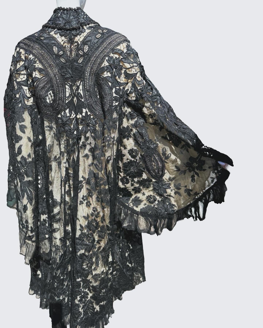 Antique Victorian Lace and Silk Black Coat Overcoat Edwardian Coat ...