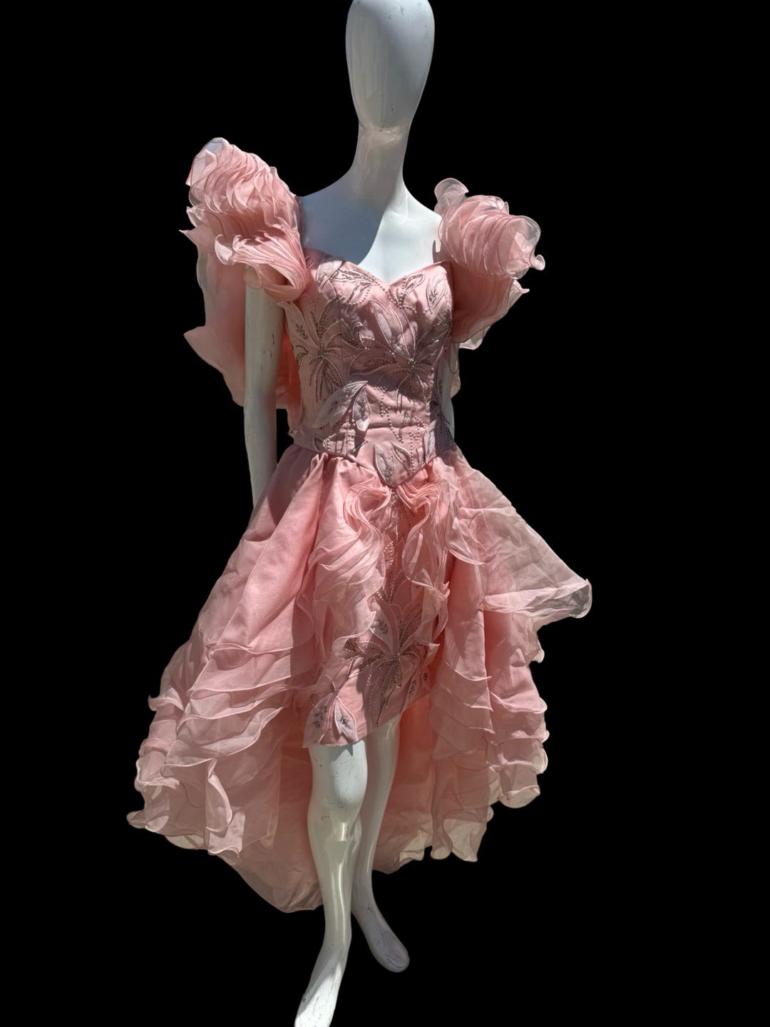 Vintage 80s RUBEN PANIS Ruffle Trail and Sleeves Gown Party Dress ...