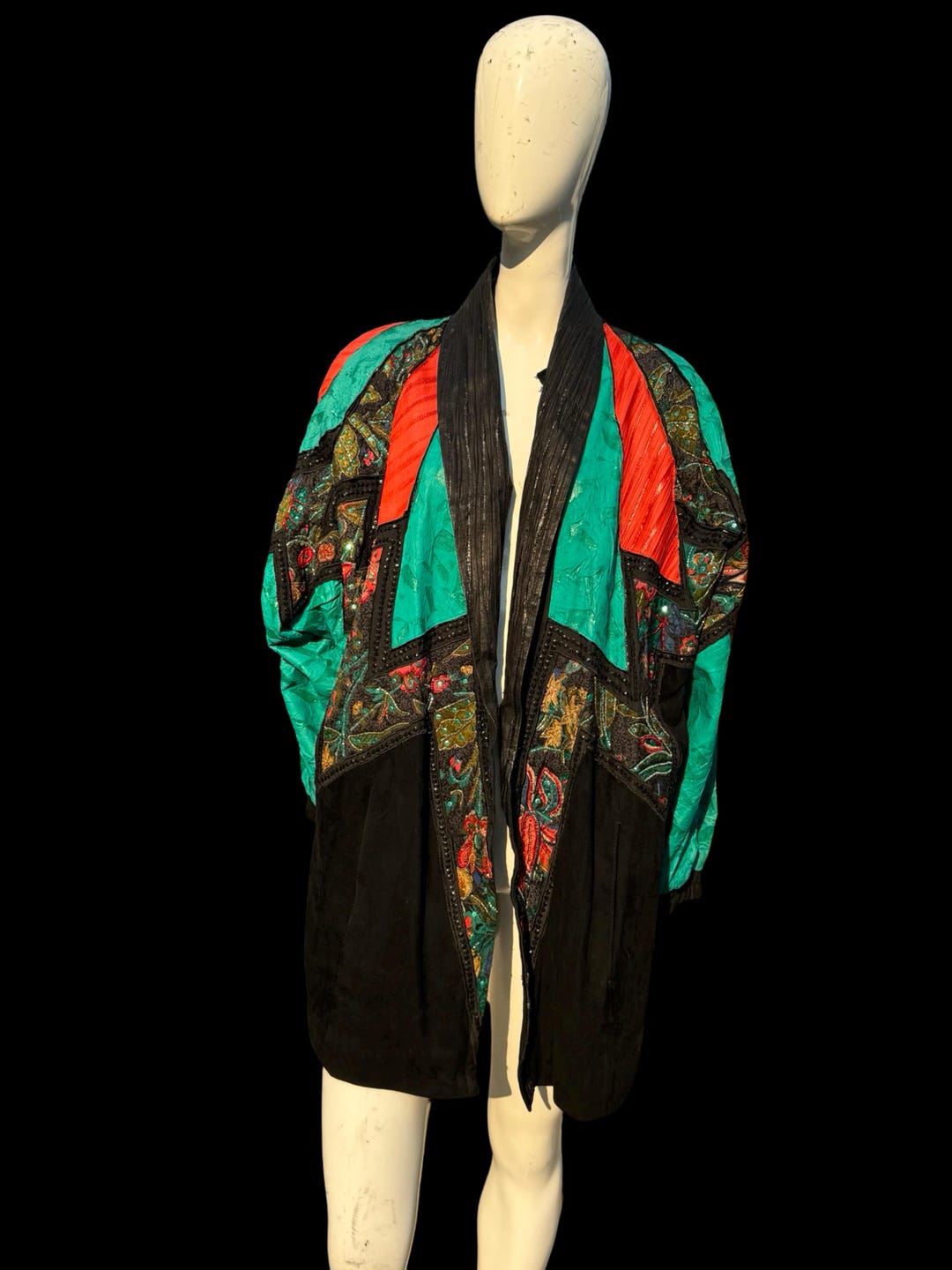 Vintage 80s JUDITH ANN Plus Leather Patchwork Jacket Embroidered UNISEX ...