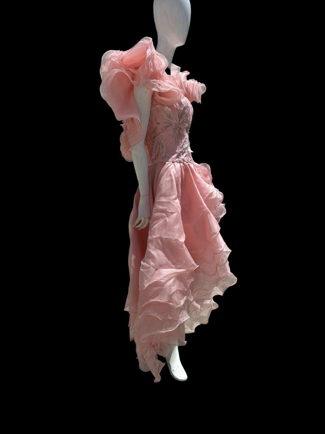 Vintage 80s RUBEN PANIS Ruffle Trail and Sleeves Gown Party Dress ...