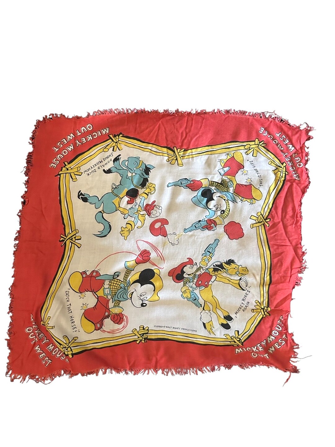 Vintage Disney Mickey Mouse Out West Handkerchief Scarf Wrap in AS IS ...