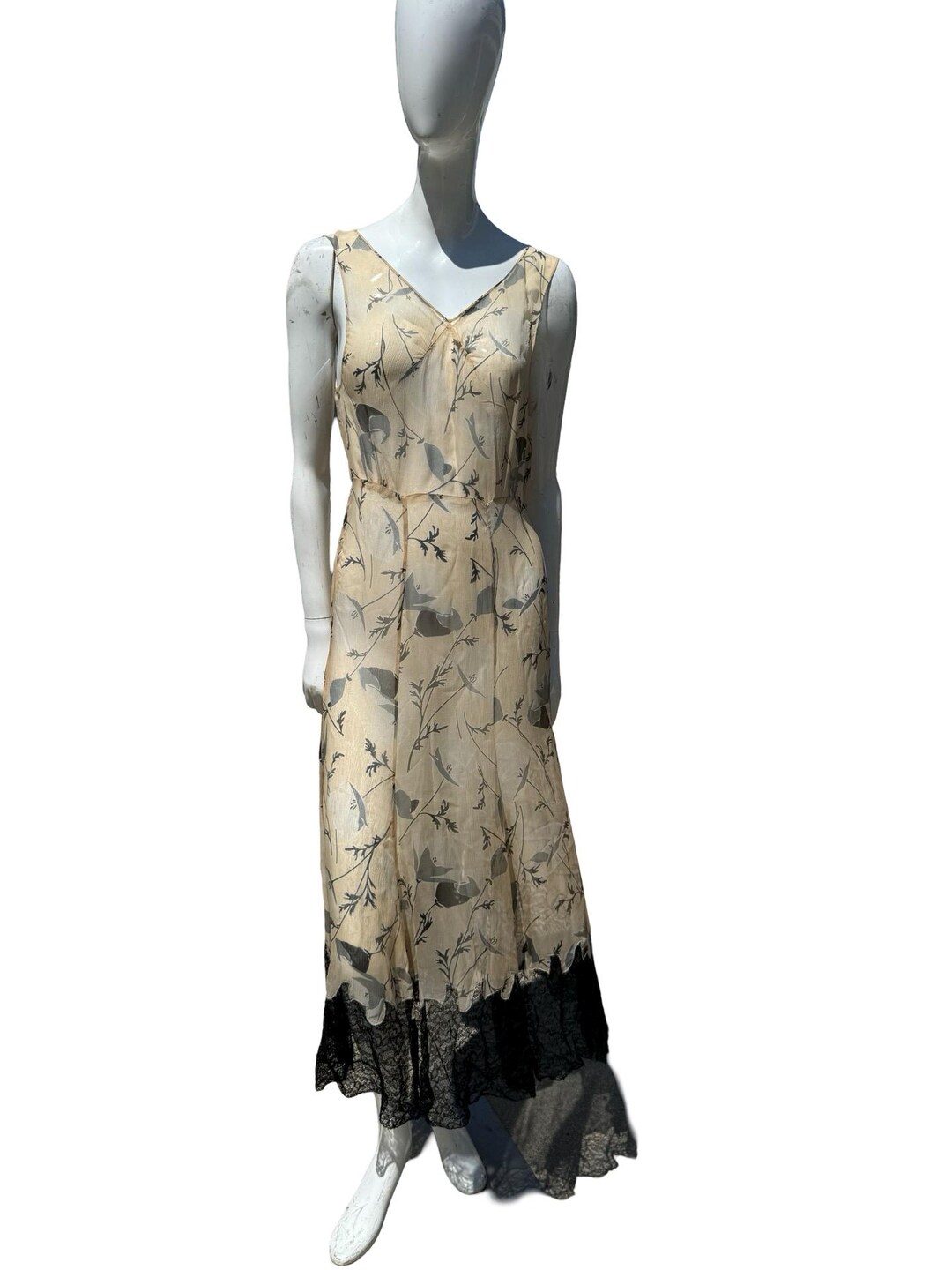 Vintage Antique 20-30s Sundress Flapper Sheer Silk Art Deco Gown With ...