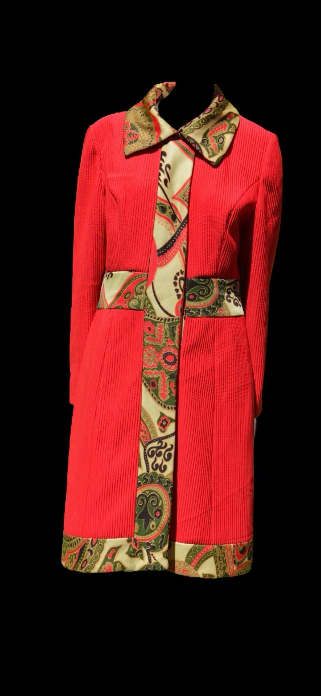 Vintage 70's LILLI ANN Knit Red Coat Overcoat Dress Size Large Vegan ...