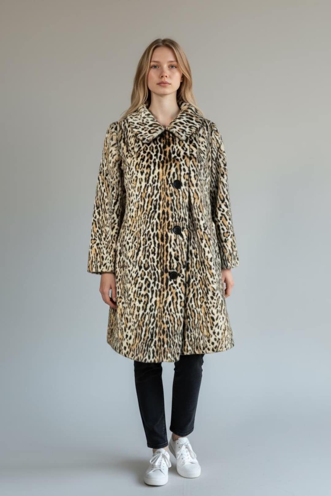 Vintage 60s Leopard Coat Overcoat Mid Century Modern Palm Springs Size ...