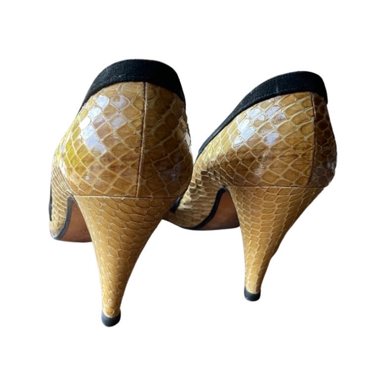 Vintage 70's Pumps by PANCALDI Python Skin and Suede Pointy Shoes Bi ...