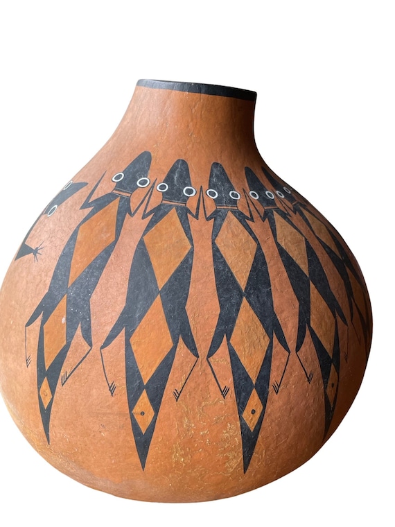 Vintage Robert Rivera Mimbres Design Painted Gourd | Etsy