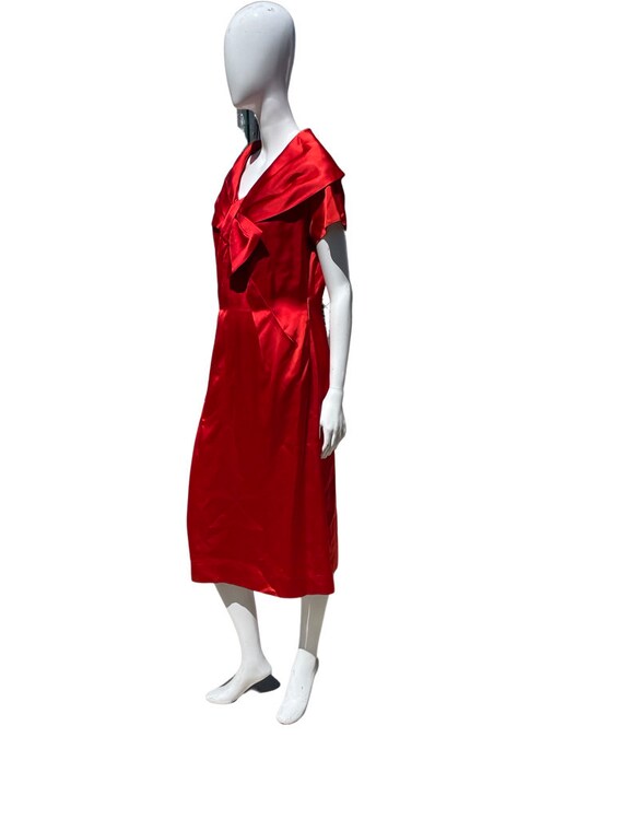 Vintage 50s Red Satin Cocktail Dress Party Size 18 Mo Gem