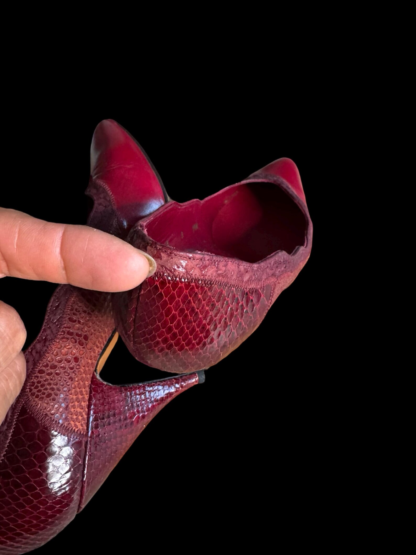 Vintage 70s MIGUEL HERNANDEZ Patchwork Snake Skin and Leather Burgundy ...