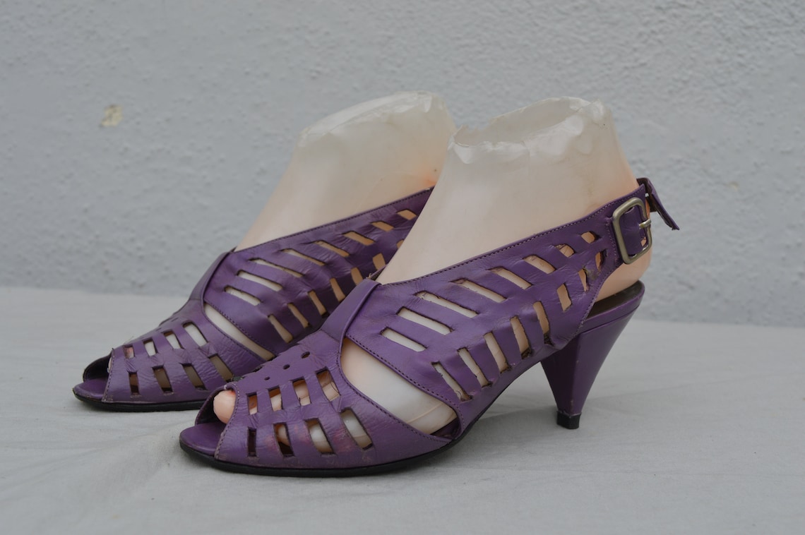 Vintage 80's Purple Leather Sandals Shoes Designer Size 5 - Etsy