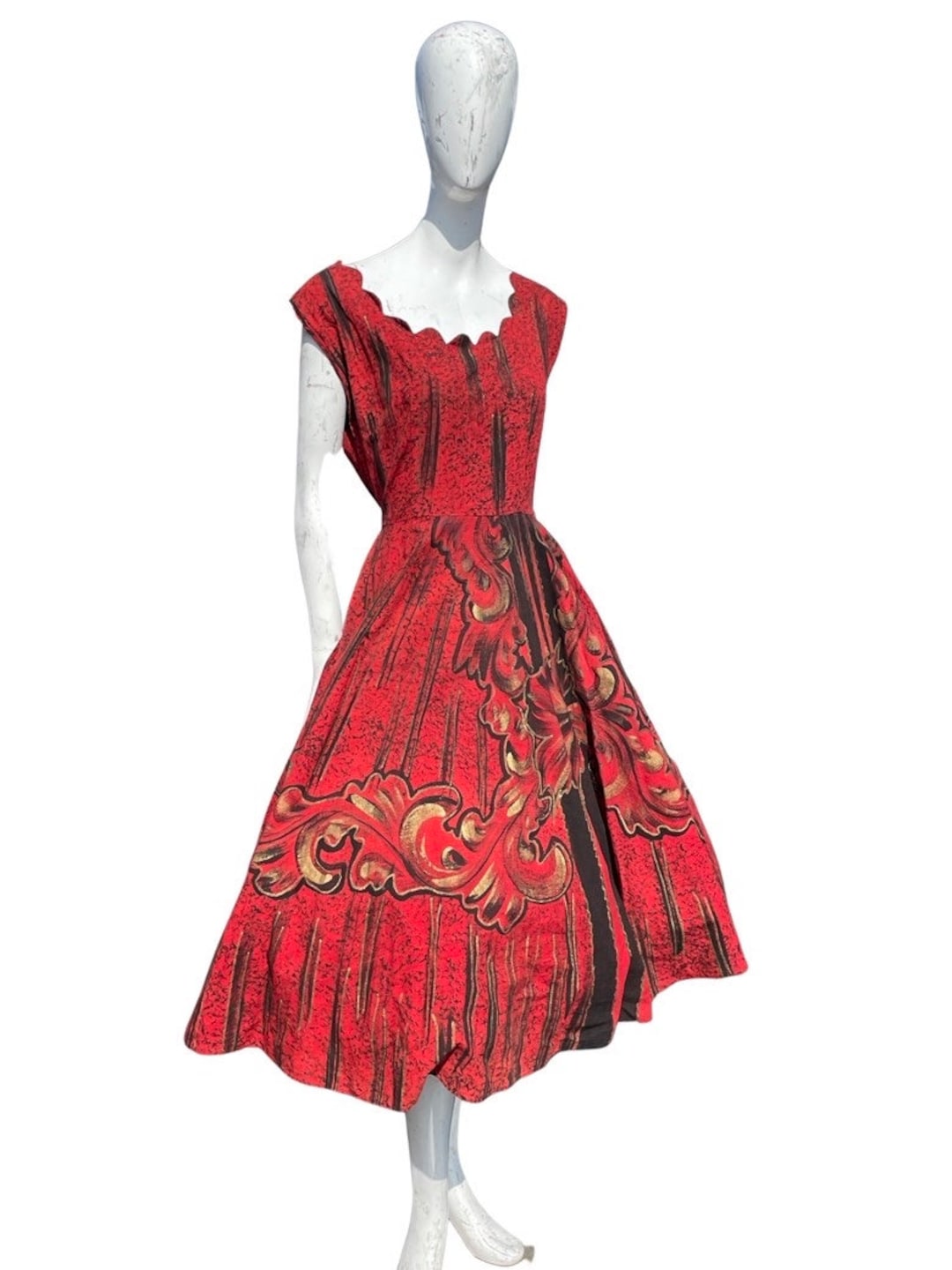 Vintage 50s Hand Painted Mexican New Look Dress Full Skirt Creaciones ...