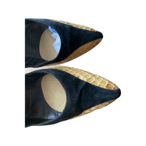 Vintage 70's Pumps by PANCALDI Python Skin and Suede Pointy Shoes Bi ...
