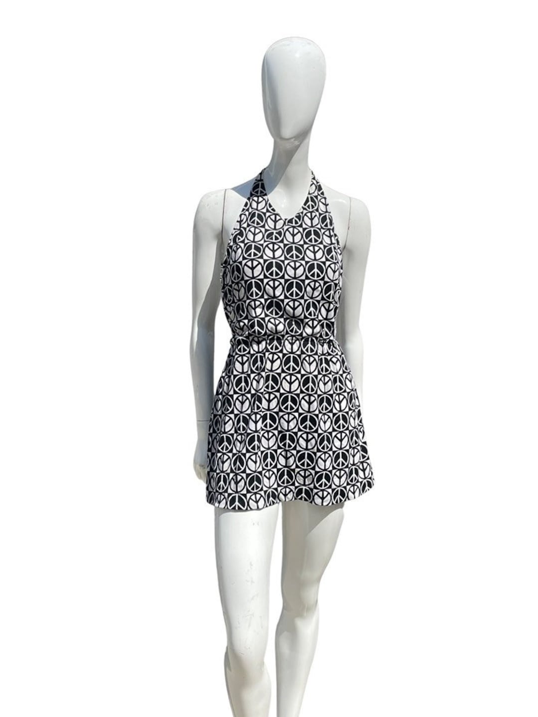 Vintage 70s Original Bathing Suit Mini Dress Novelty Print Peace Symbol ...