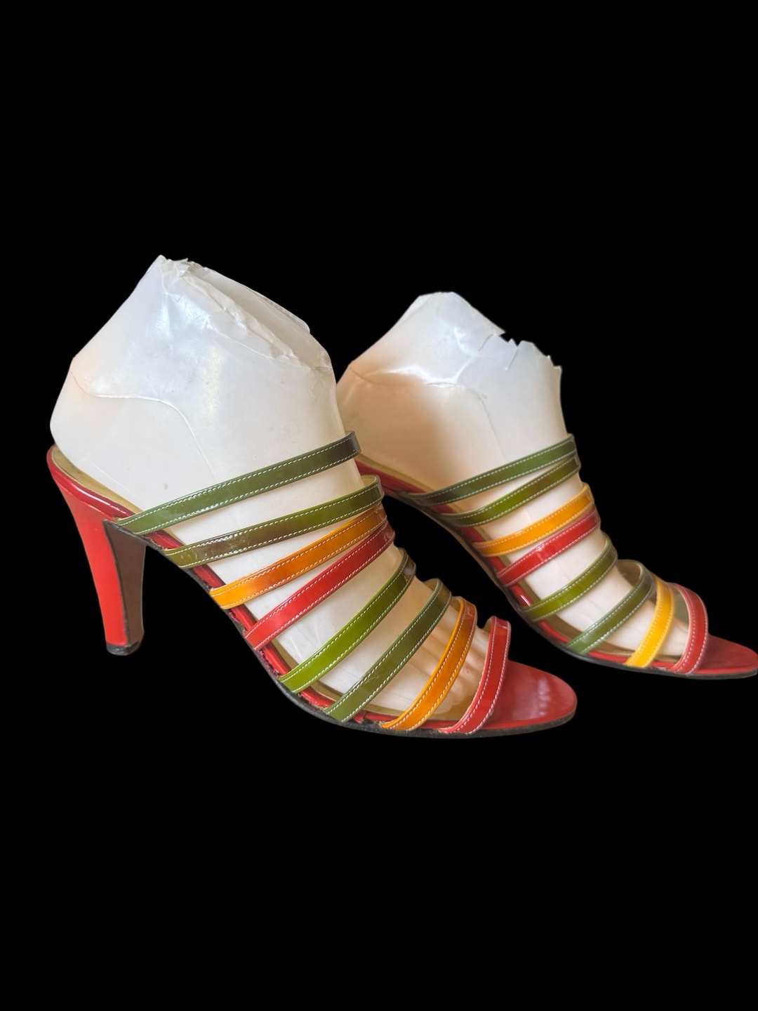 Vintage 80s ISSAC MIZRAHI Multicolor Straps Sandalias Clics Heels Shoes ...