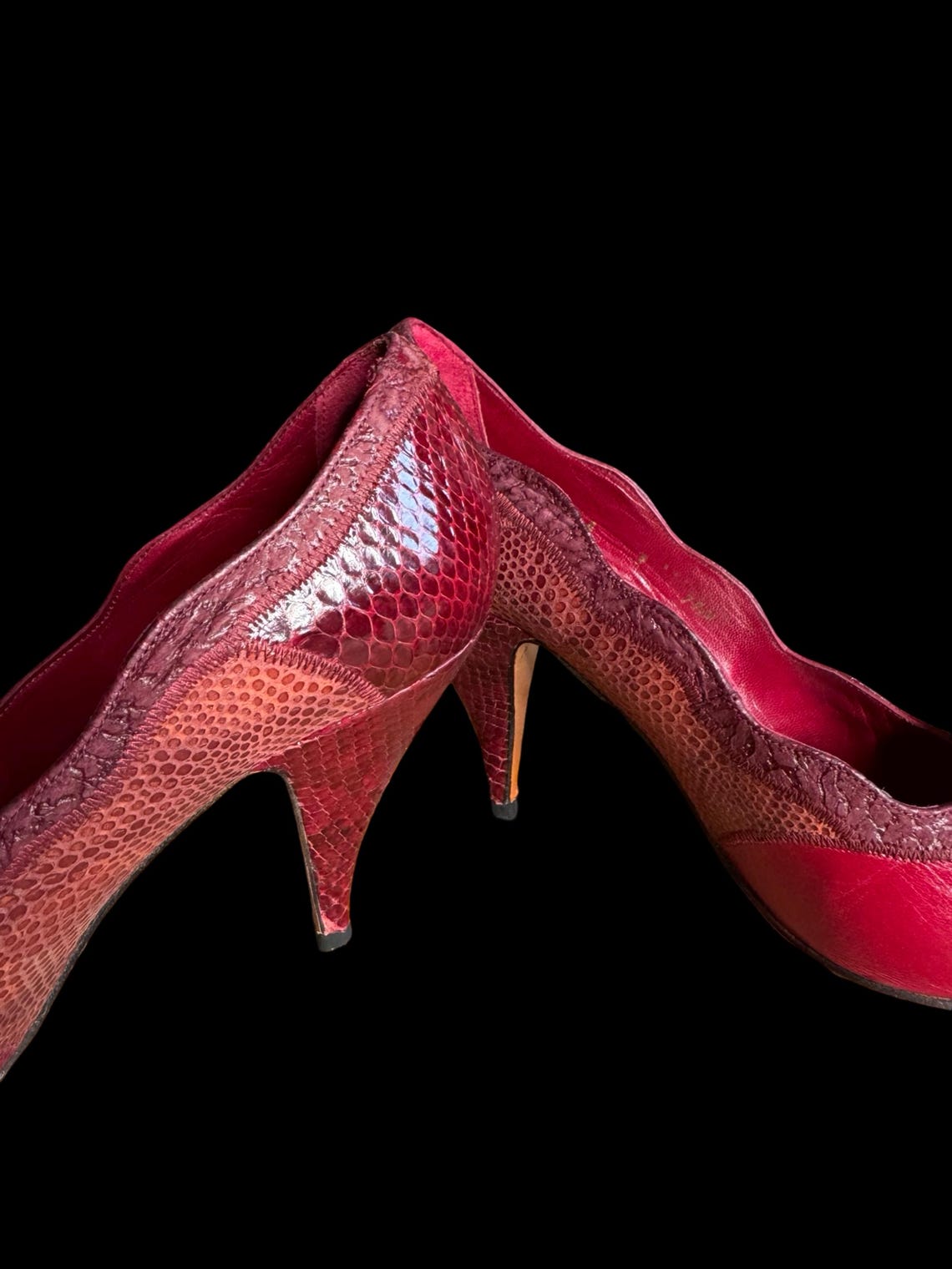 Vintage 70s MIGUEL HERNANDEZ Patchwork Snake Skin and Leather Burgundy ...