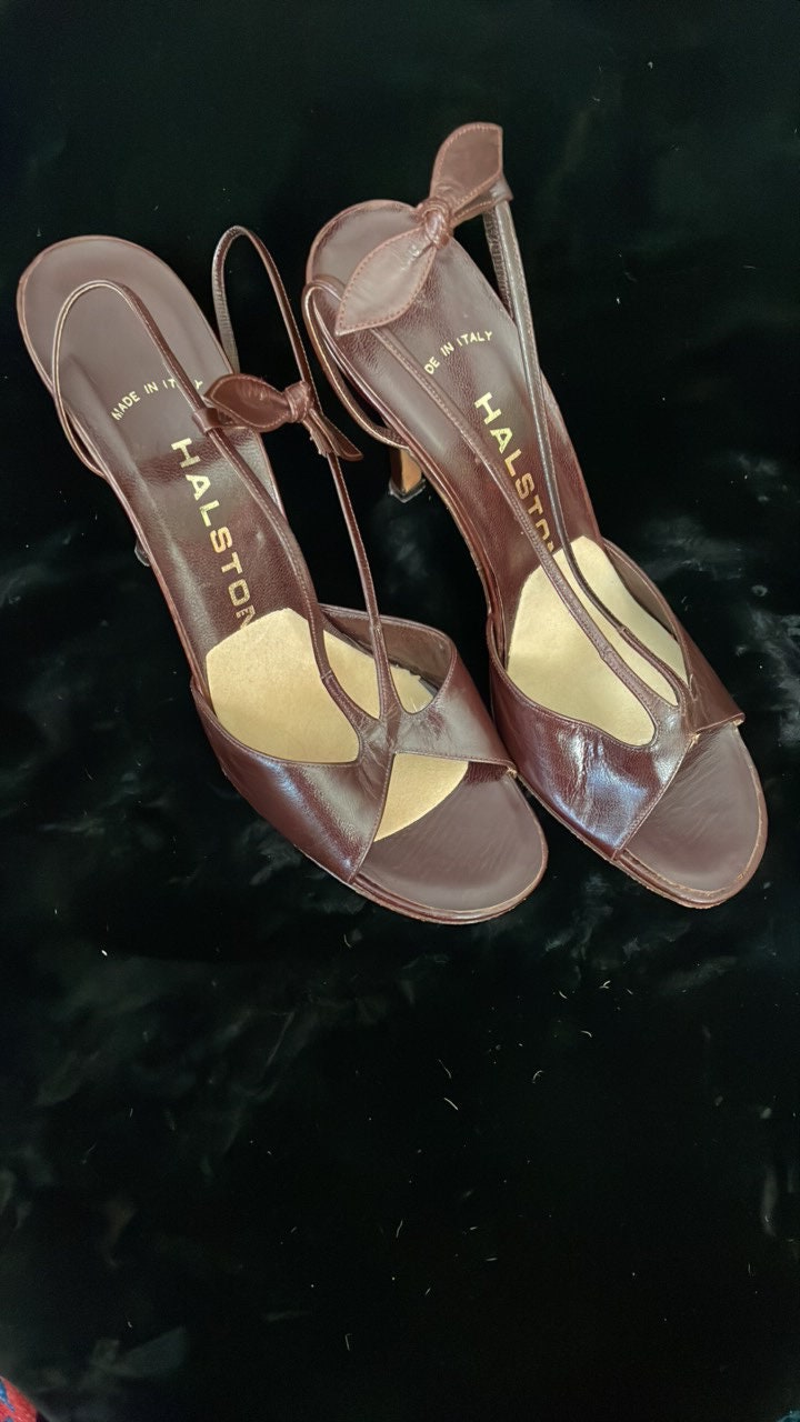 Vintage 70s HALSTON Double Strap Sandals Shoes Size 8 M Disco Party ...