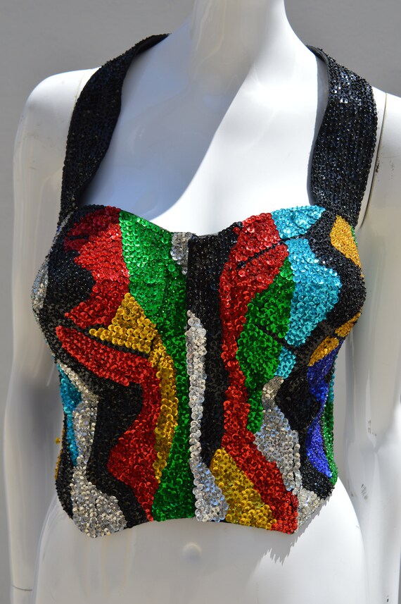 Vintage 80-90's hand beaded hand made bustier size M/… - Gem
