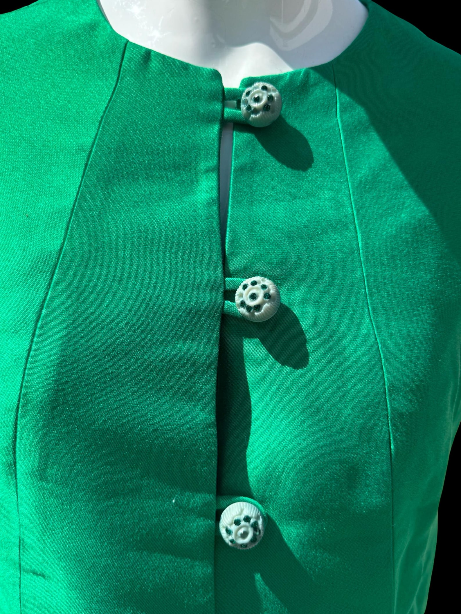 Vintage 60s Green Silk Coat Overcoat Duster Lucite Buttons With ...