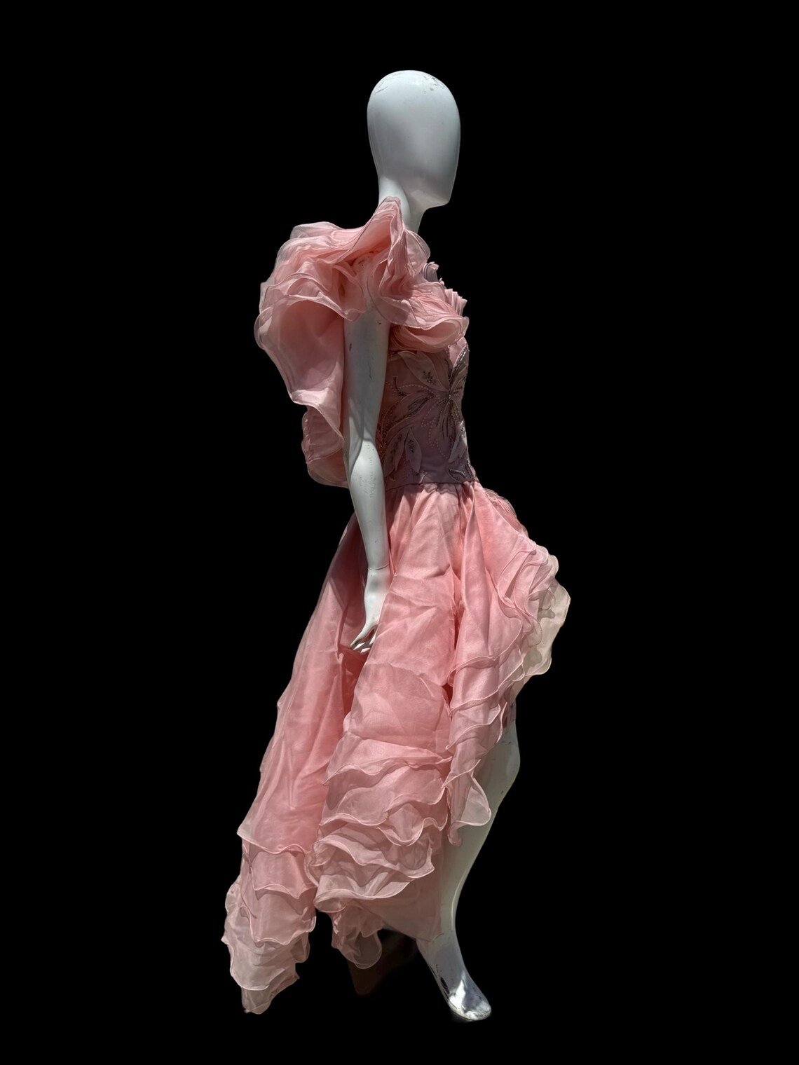 Vintage 80s RUBEN PANIS Ruffle Trail and Sleeves Gown Party Dress ...