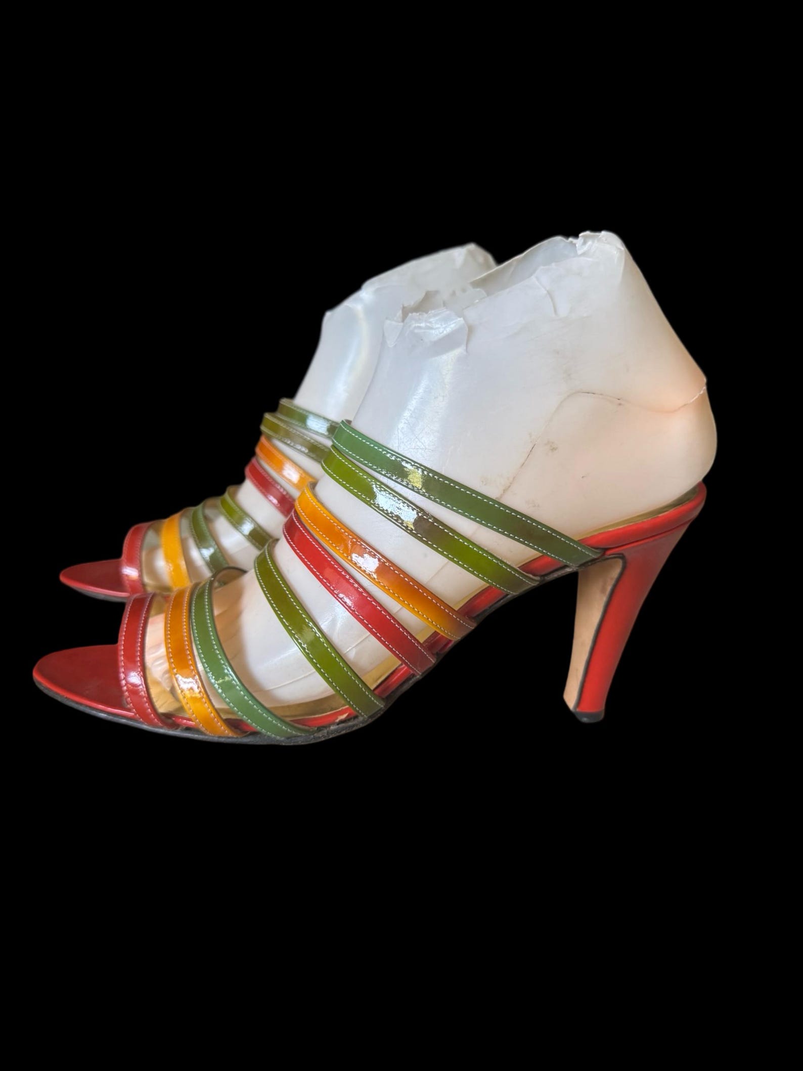 Vintage 80s ISSAC MIZRAHI Multicolor Straps Sandalias Clics Heels Shoes ...