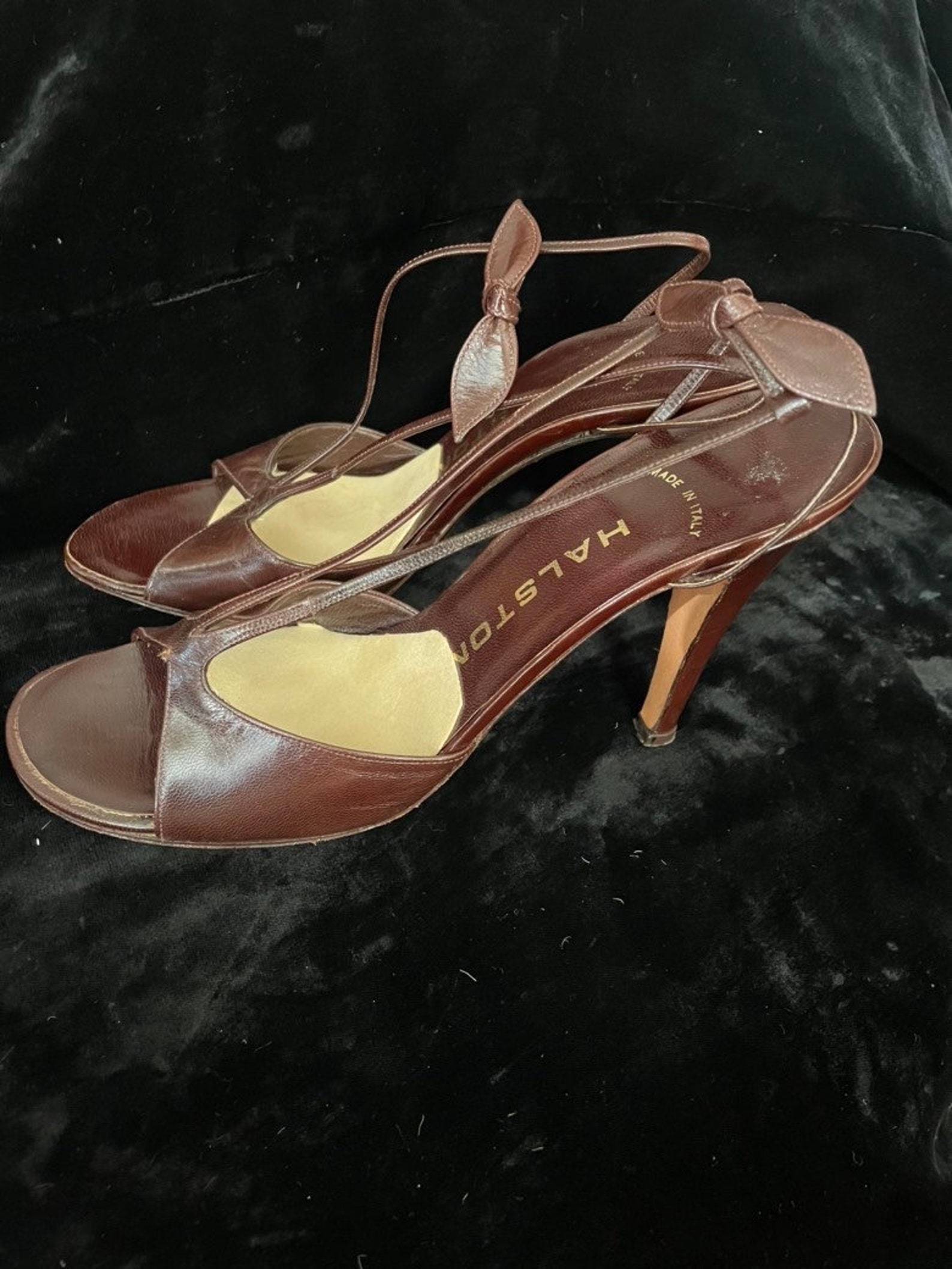Vintage 70s HALSTON Double Strap Sandals Shoes Size 8 M Disco Party ...