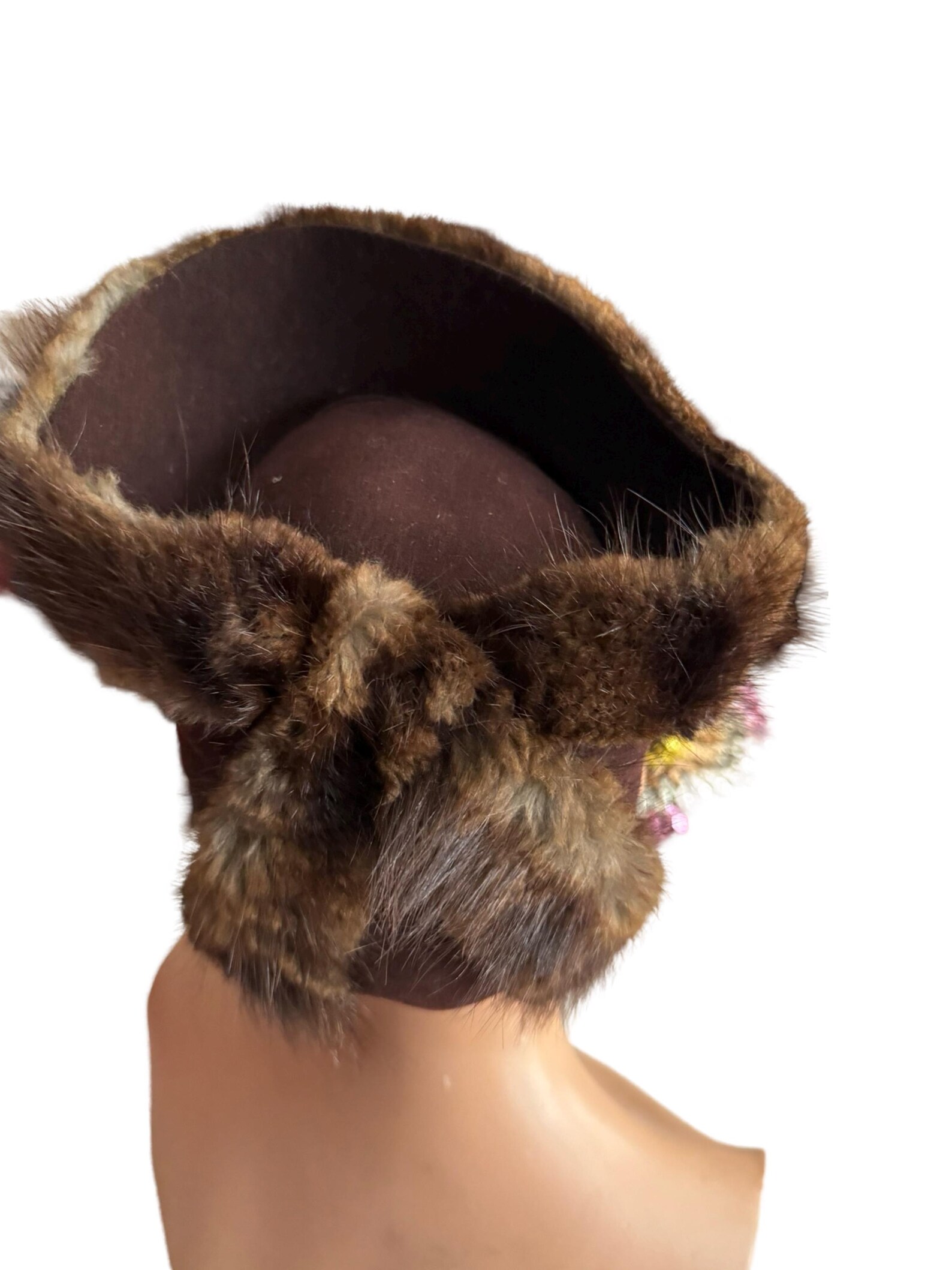 Vintage 40s ANDREA Model Hat Skull Cap Felt and Mink Glam Hat Old ...
