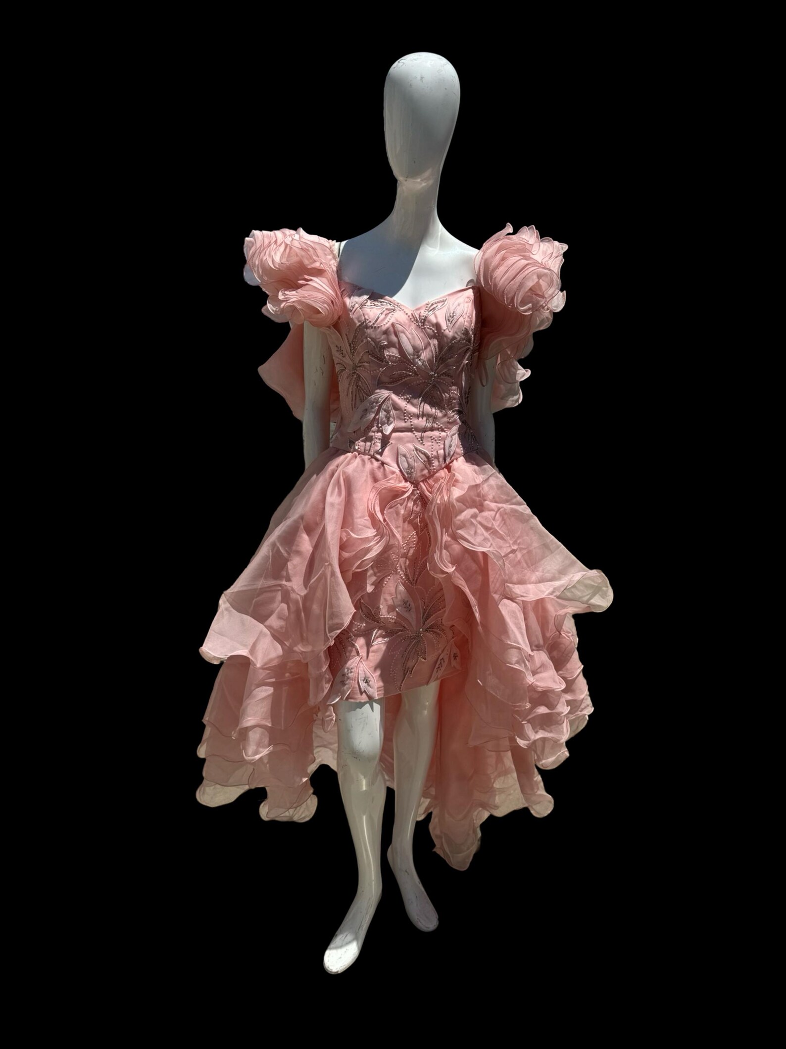 Vintage 80s RUBEN PANIS Ruffle Trail and Sleeves Gown Party Dress ...
