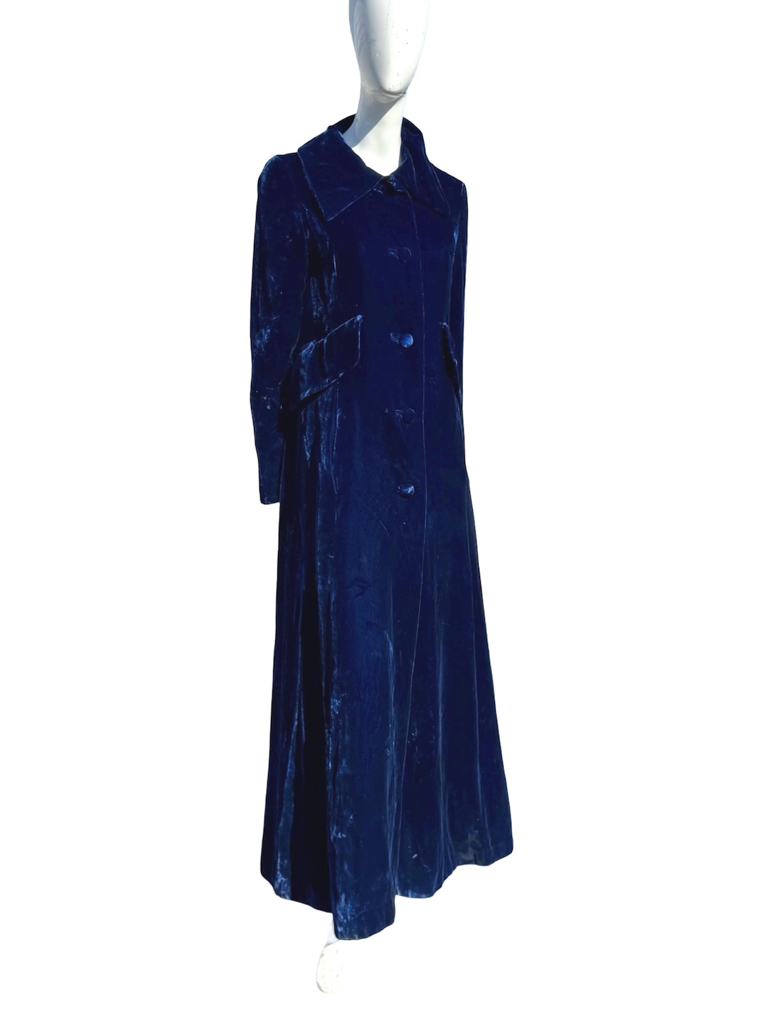 Vintage 50s Royal Blue Crushed Velvet Trenchcoat Coat Overcoat Maxi ...