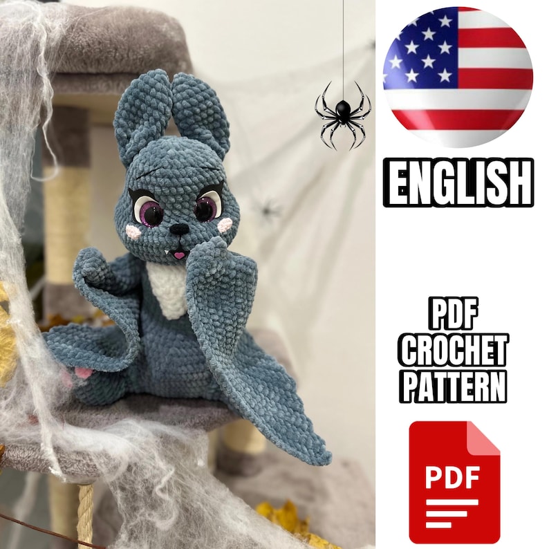 Crochet Bat Pattern / Amigurumi Pattern PDF / English Crochet Bat ...