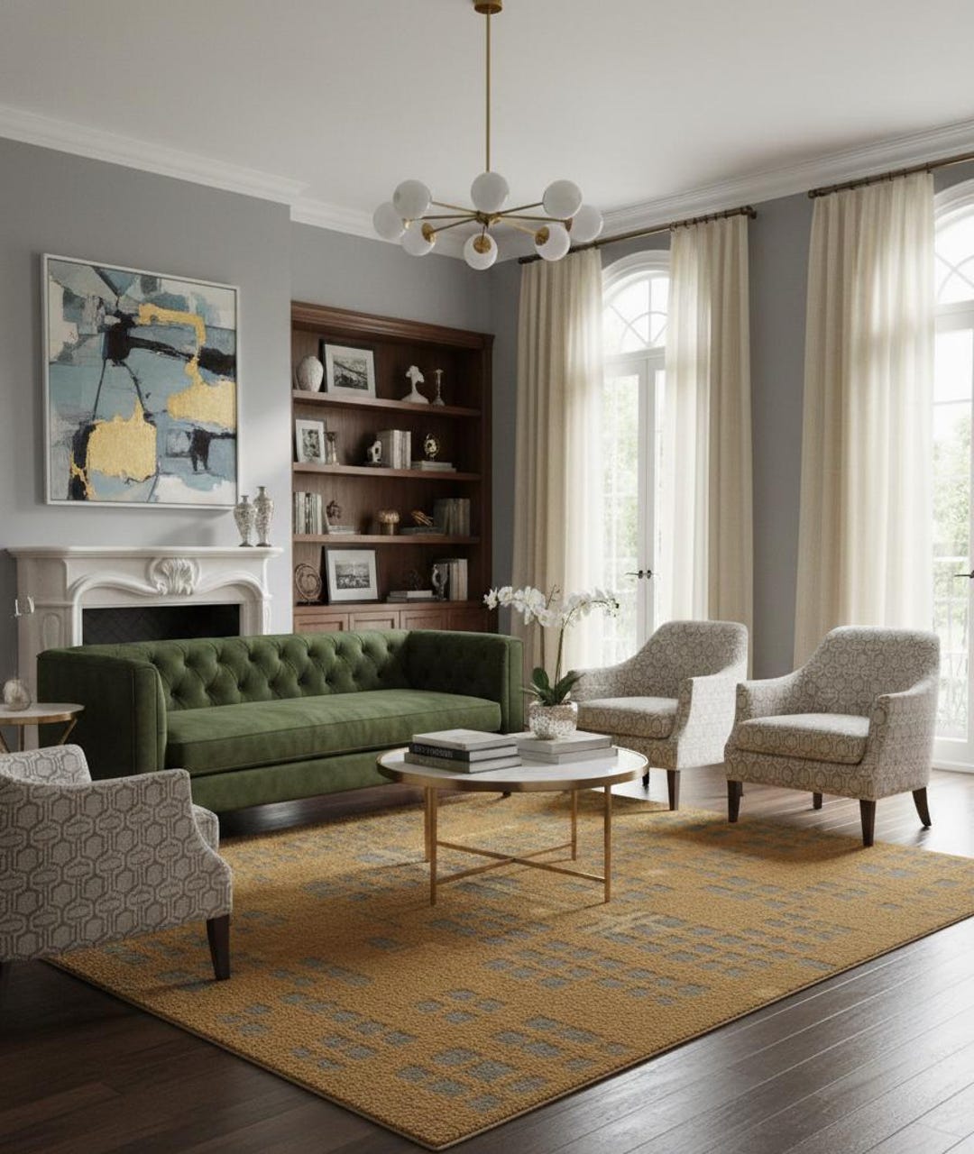 Industrial Modern Abstract Grid Rug - Hand-tufted Ochre Mustard Area ...