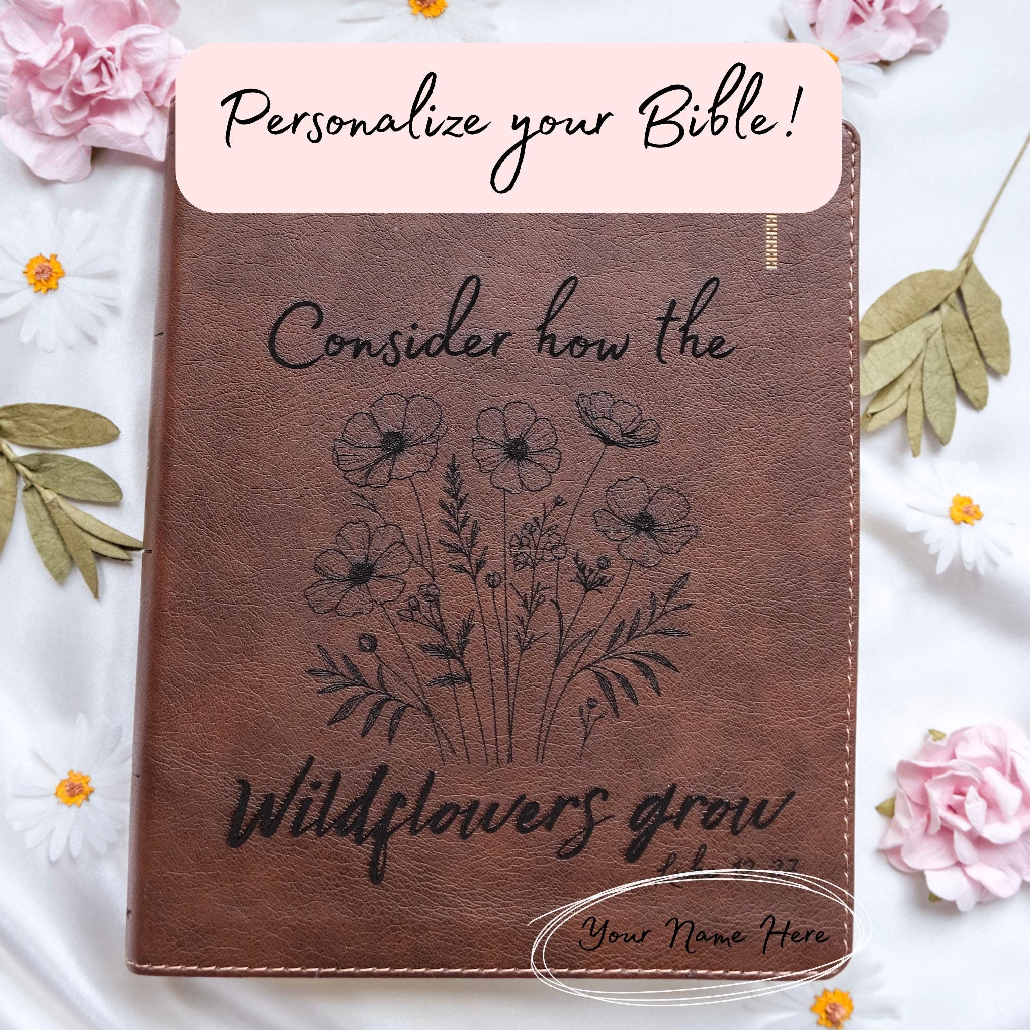 Personalized NIV Journaling Bible: Wildflower Design, Custom Engraving ...