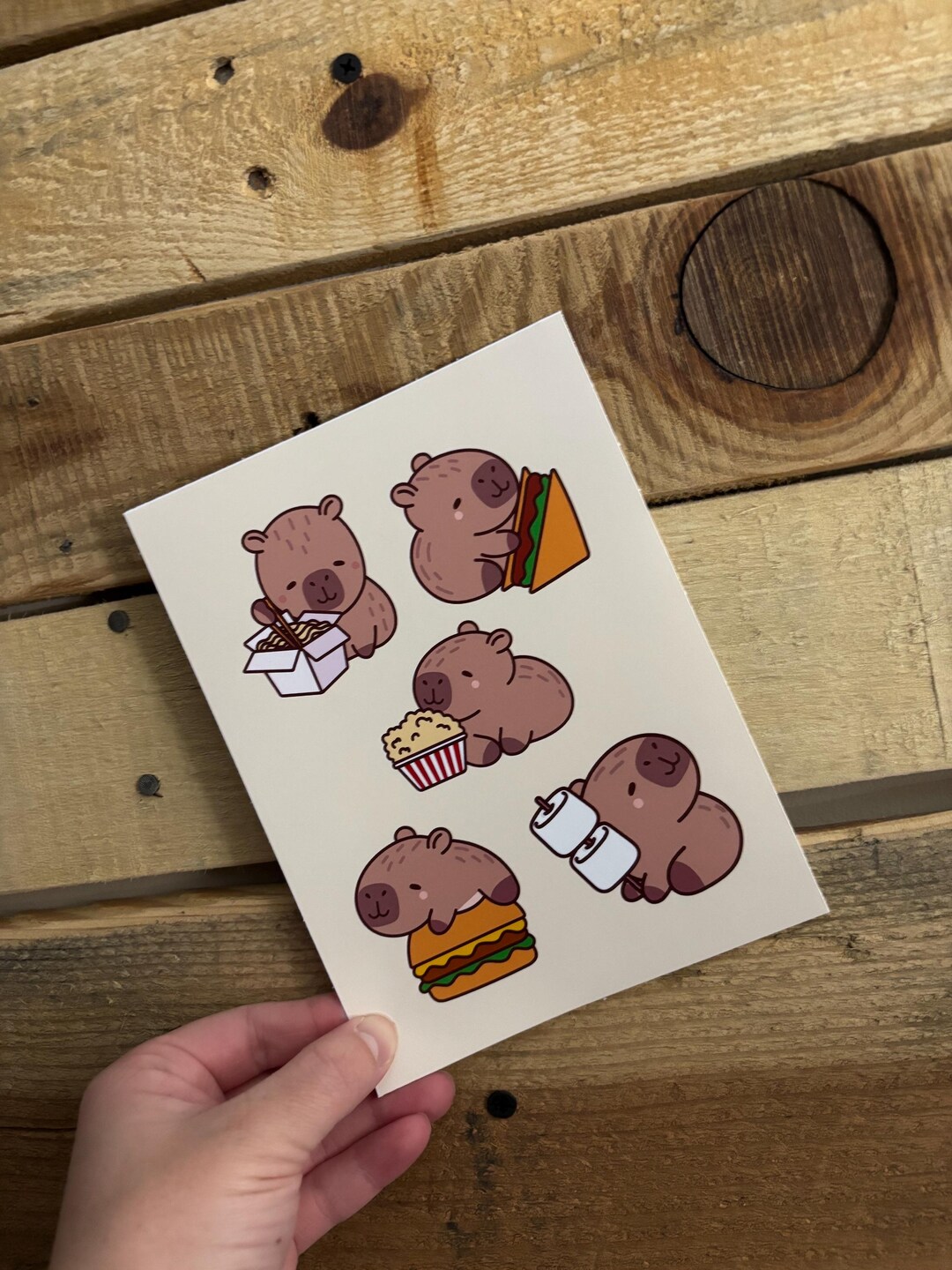 Kawaii Capybara Art Print – Five Cute Capybaras Eating Snacks – 5x7 ...