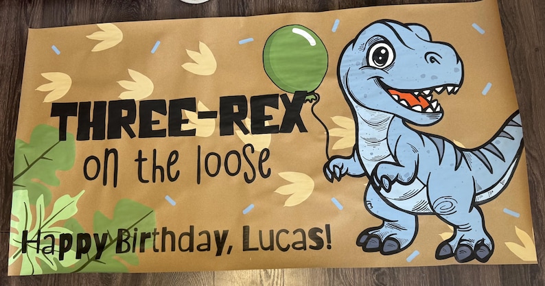 Three - Rex Birthday Banner - Etsy