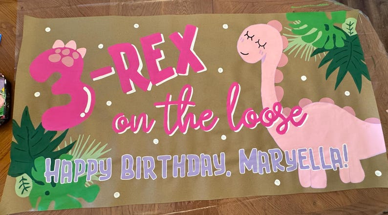Three - Rex Birthday Banner - Etsy