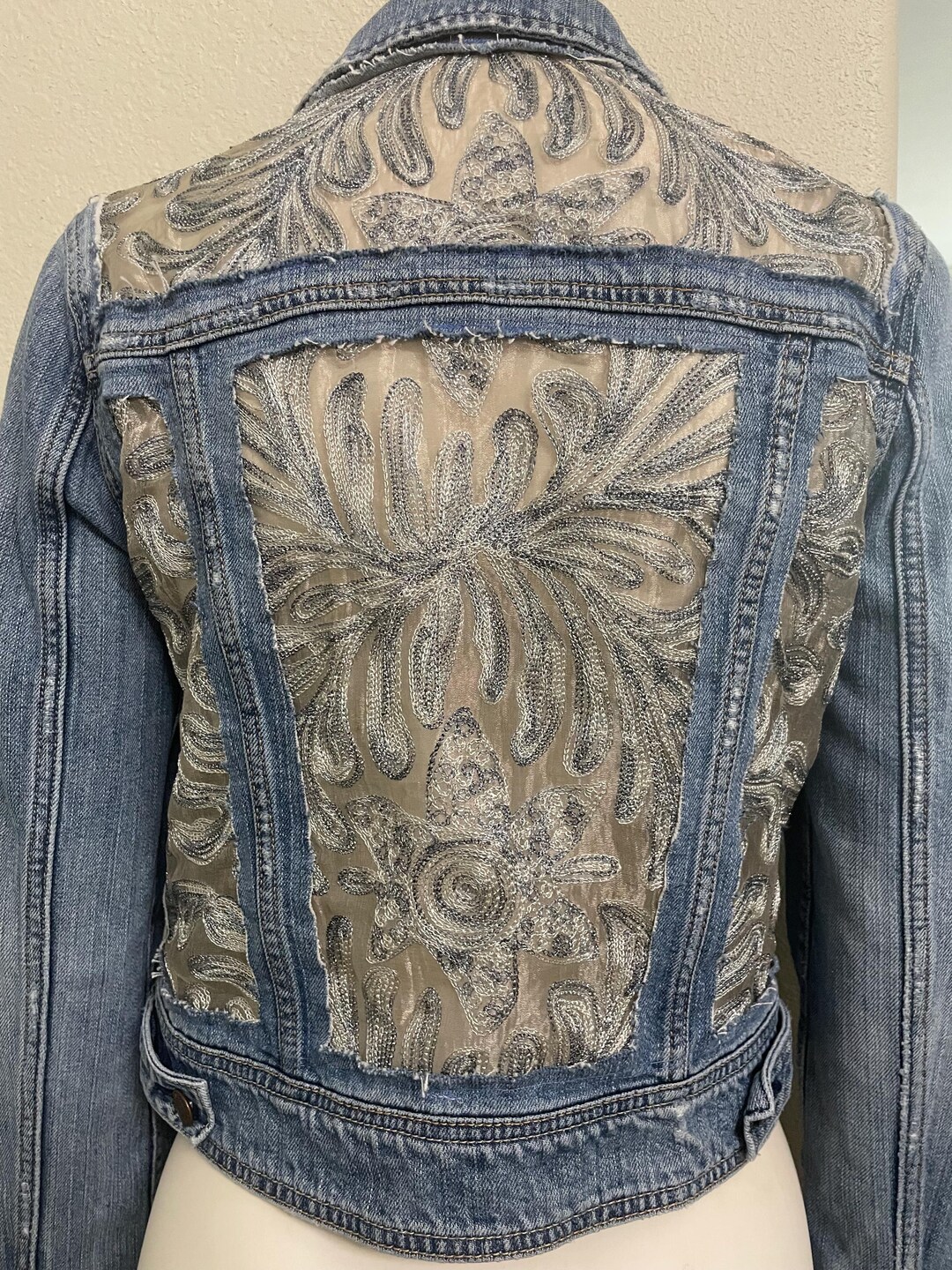 Handmade Decorated Denim Jacket With Front and Back Lace, Women's ...