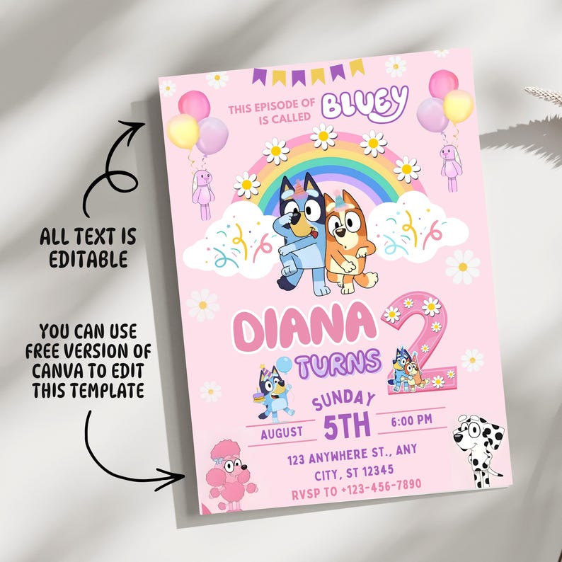 Bluey Birthday Invitation Bing Birthday Invitation Editable Bluey and ...