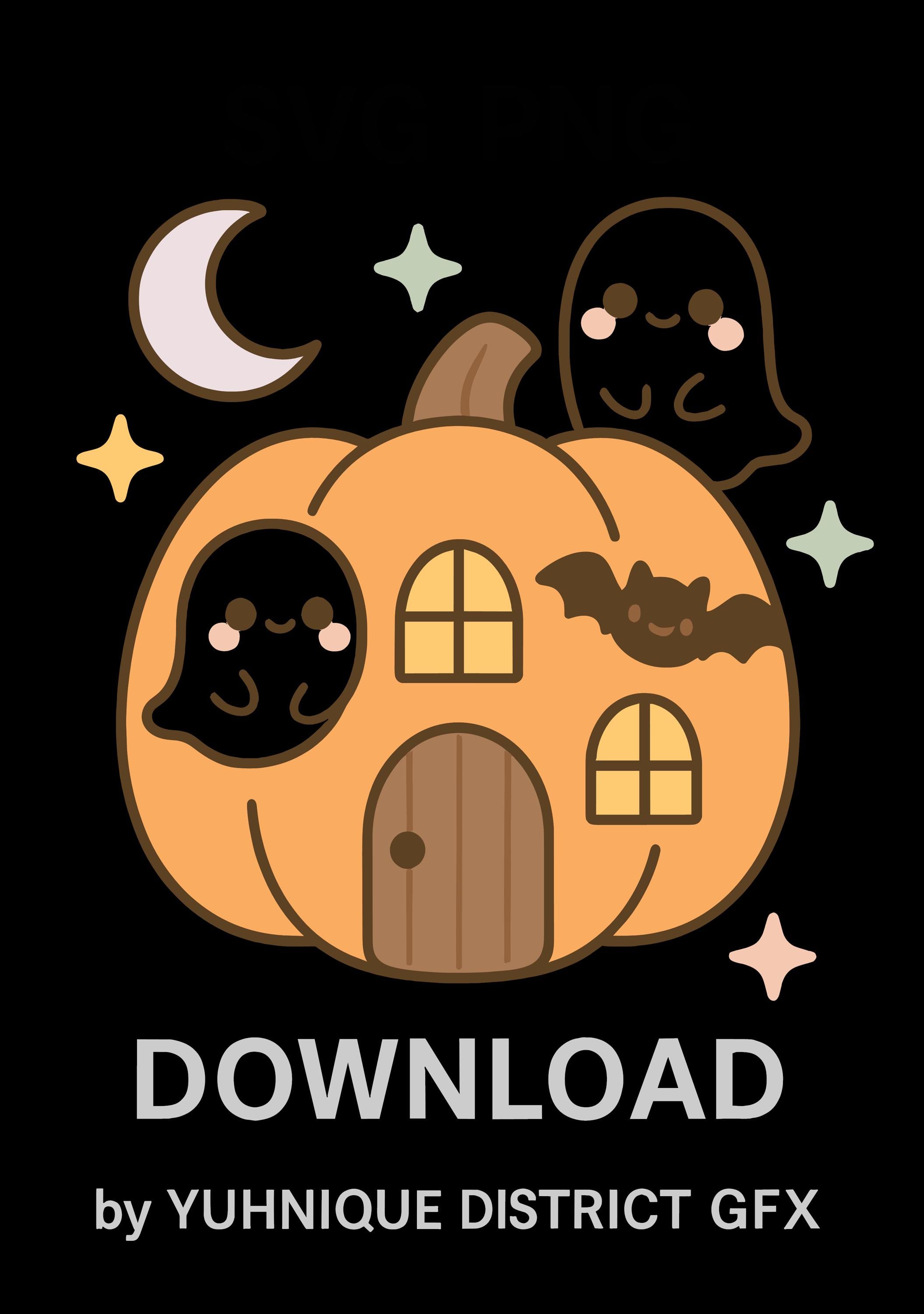 Kawaii Haunted Pumpkin House Clipart: Spooky Halloween PNG SVG - Etsy