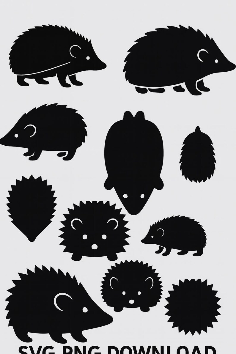 Hedgehog Silhouette SVG Bundle: 11 Animal Clipart Designs (digital ...