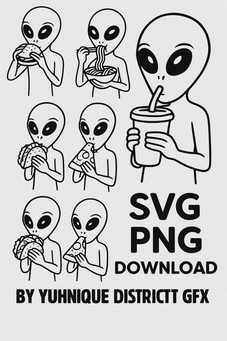 Funny Alien Food Clipart Bundle: PNG SVG Line Art (digital Download - Etsy