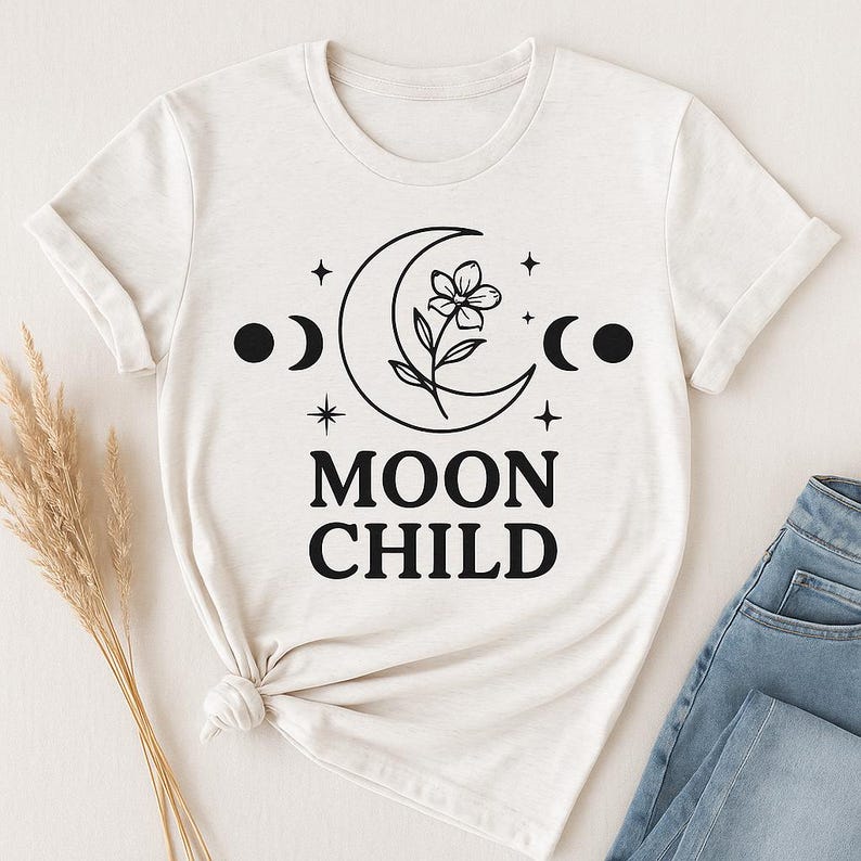 Moon Child SVG + PNG | Celestial Boho Moon Phases Graphic | Spiritual ...