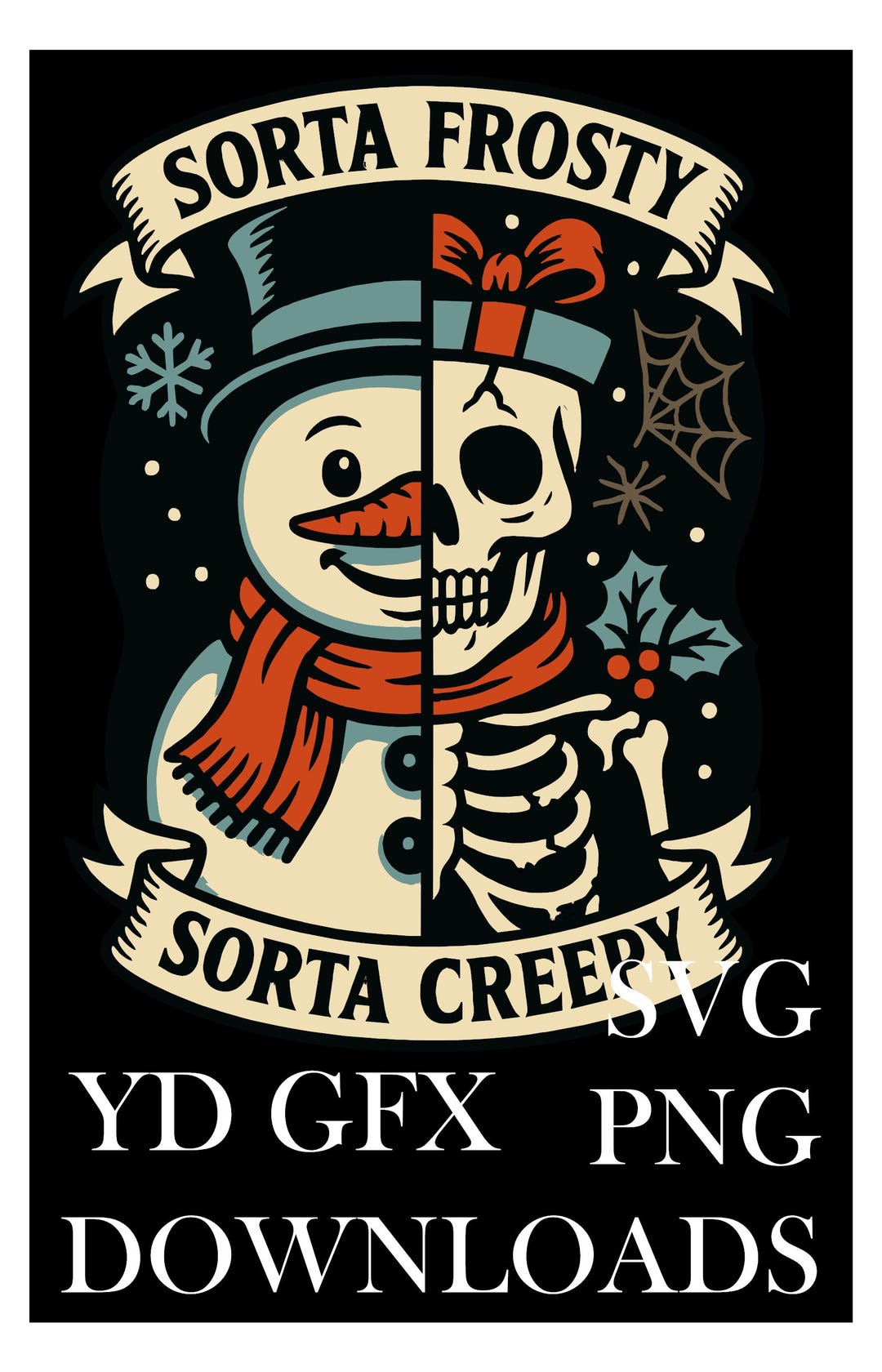 Snowman Skeleton Split PNG SVG | Sorta Frosty Sorta Creepy | Spooky ...
