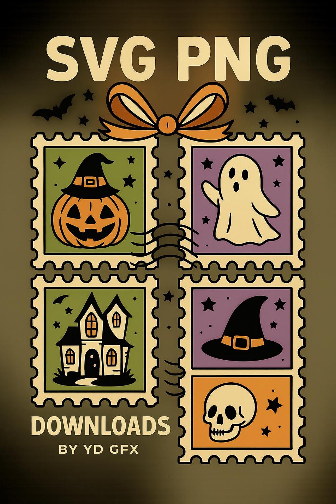 Halloween Postage Stamp Clipart Bundle: Spooky Ghost, Pumpkin, Witch ...
