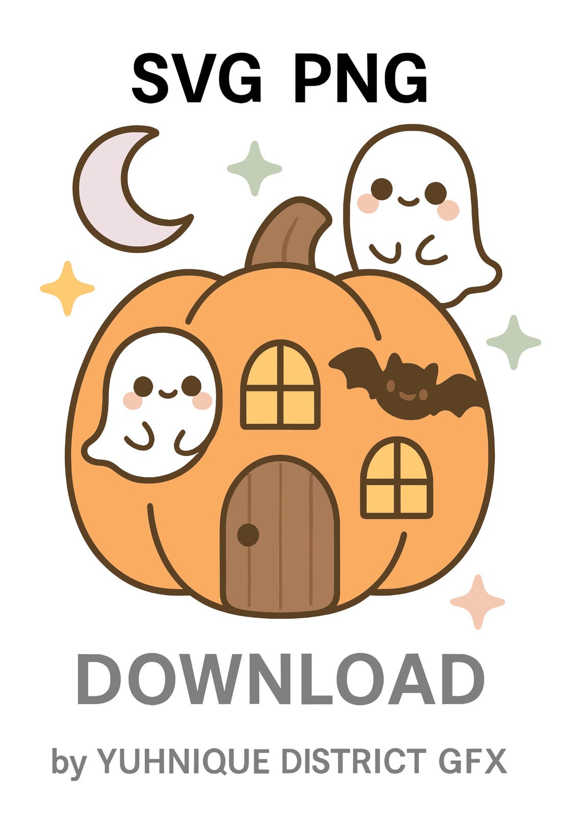 Kawaii Haunted Pumpkin House Clipart: Spooky Halloween PNG SVG - Etsy