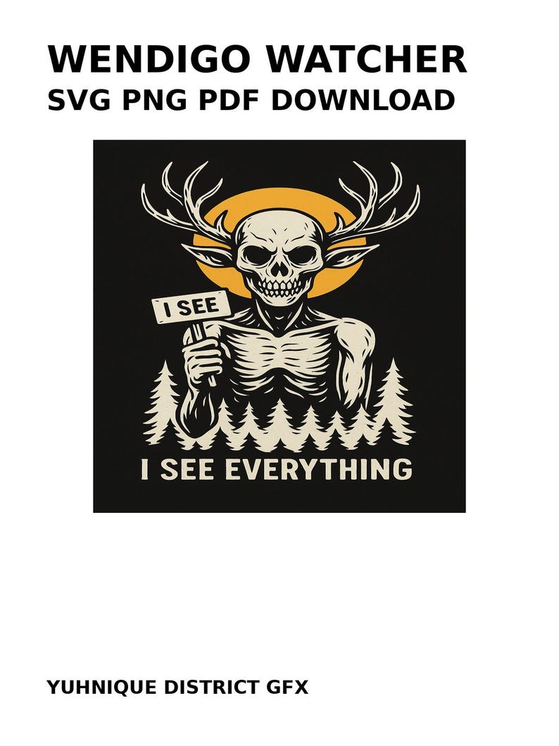 Wendigo Watcher SVG PNG | Creepy Forest Spirit Clipart for Shirts ...